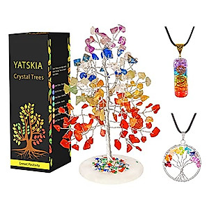 Chakra Tree of Life - Wrapped On Natural Geode Agate Slice Base, w/Tree of Life Necklace - Chakra Decor, Crystals and Healing Stones, Feng Shui Tree, Seven Chakra Tree, 7 Chakra Tree, Bonsai Tree