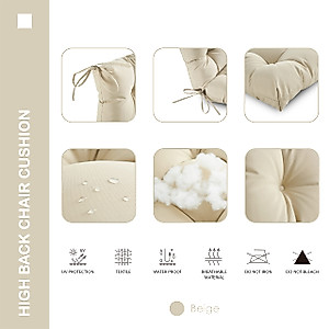YOOZEKU Outdoor/Indoor High Back Chair Cushion,Waterproof All-Weather Stuffed High Rebound Foam Adirondack Chair Cushion,Seat/Back Chair Cushion for Outdoor Furniture,Beige