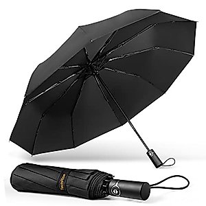 TechRise Large Windproof Compact Umbrella, Travel Folding Umbrellas for Rain Ladies Automatic Open Close Strong Wind Proof Rain Resistant with 10 Ribs Waterproof Umbrella Collapsible for Men Women