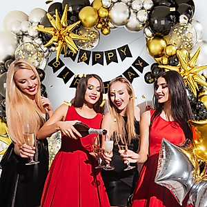 Deiiom Black Gold Balloons Arch Garland Kit-Metallic Silver Balloon Chrome Latex Balloon Gold Explosion Star Foil Balloon 151Pcs for Birthday,Graduation,Gender Reveal,Baby Shower Party Decorations.