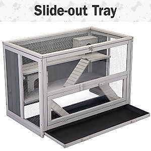 3 Story Guinea Pig Cages Wooden Indoor Hamster Cage w/ Chewing Toy, Hideout, Seesaws, Leak Proof Plastic Tray, Small Animal Cage for Ferret/Chinchilla/Bunny/Rabbit/Squirrel (35.5"L x 20.9"W x 24.4"H)