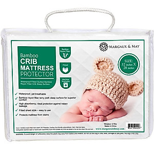 MARGAUX & MAY Waterproof Crib Mattress Protector Pad, Fitted Ultra Soft Noiseless Breathable Bamboo Crib Protector, Mattress Protector for Baby Crib, Crib Mattress Pad for Toddler