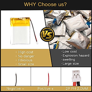 YDL 3.7V 200mAh 552025 Lipo battery Rechargeable Lithium Polymer ion Battery Pack with PH2.0mm JST Connector