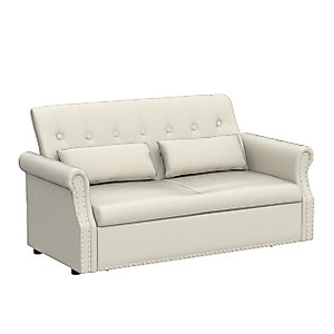 ARCLIS 55" Pull Out Sofa Bed, Velvet Loveseat Sleeper Couch Small Sleeper Sofa Modern Convertible Sofa Bed with Button Tufted Backrest & 2 Pillows for Apartment Office Living Room (Beige)