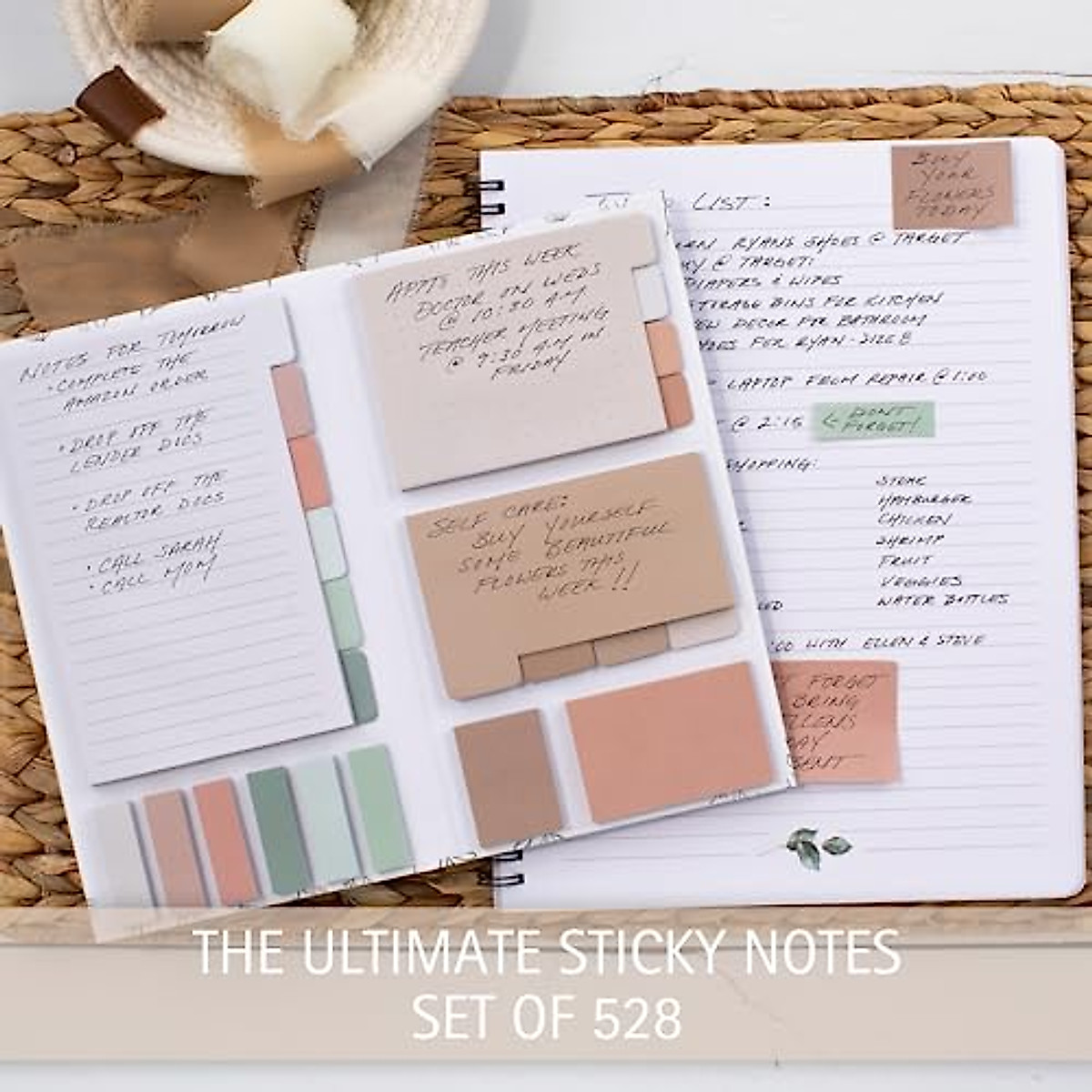 Aesthetic Pastel Sticky Notes Set of 528 with Tabs - Incl. Sturdy Cover to Keep Your Notes Safe - Cute School Accessories, College, Students, Teachers or Office Desk Supplies for Women