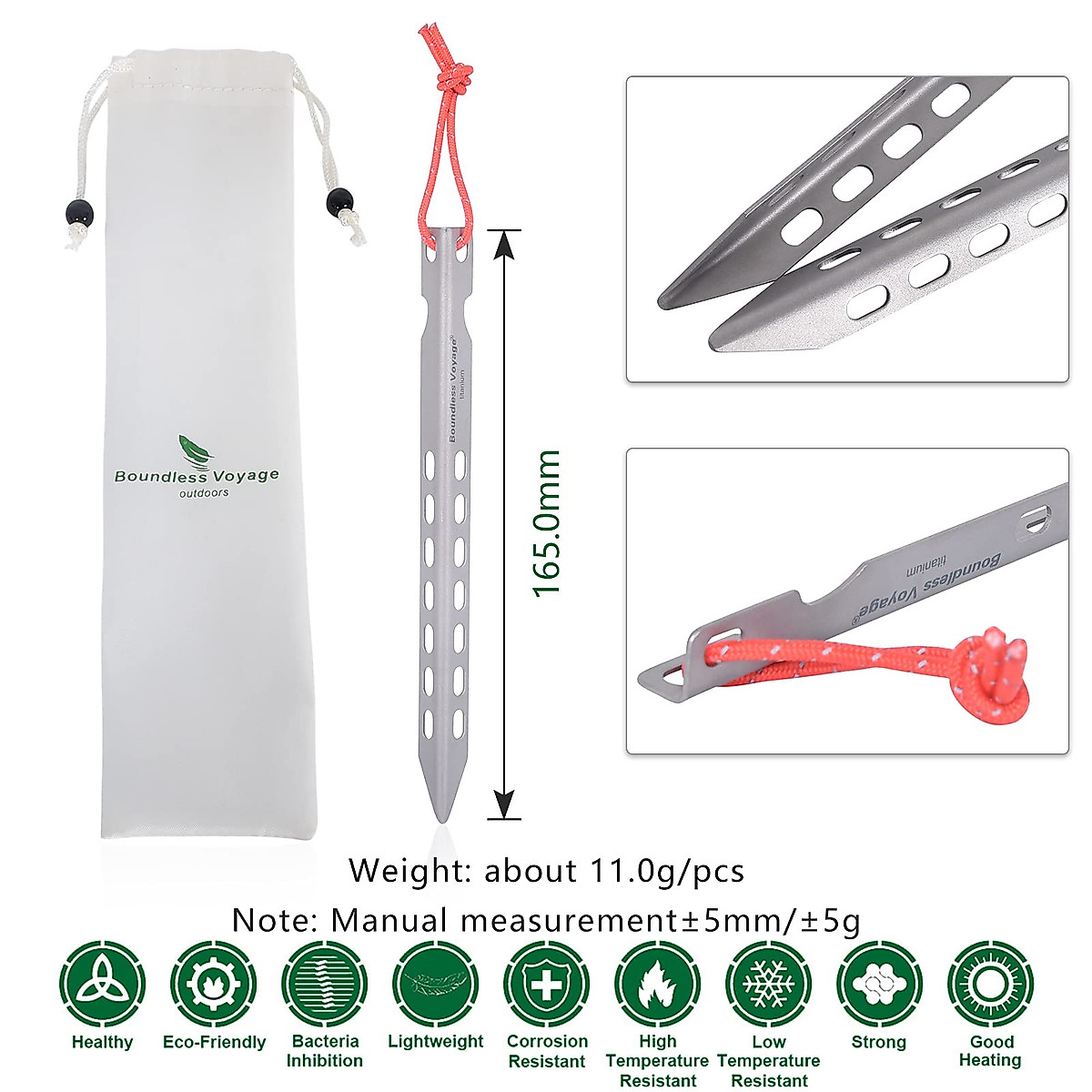 iBasingo 6pieces/Lot Ultralight Titanium Tent Pegs Outdoor Camping Tent Stakes for Sand Heavy Duty Portable Tent Nail for Garden Picnic A-Ti4008P