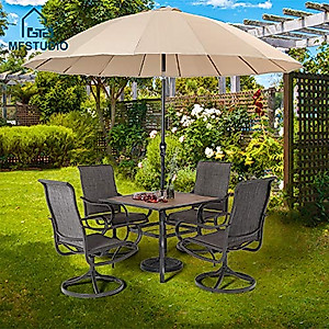 MFSTUDIO 5 Piece Patio Dining Set, 37" Square Outdoor Wood-Like Table and 4 Sling Swivel Chairs for Garden,Backyard,Poolside