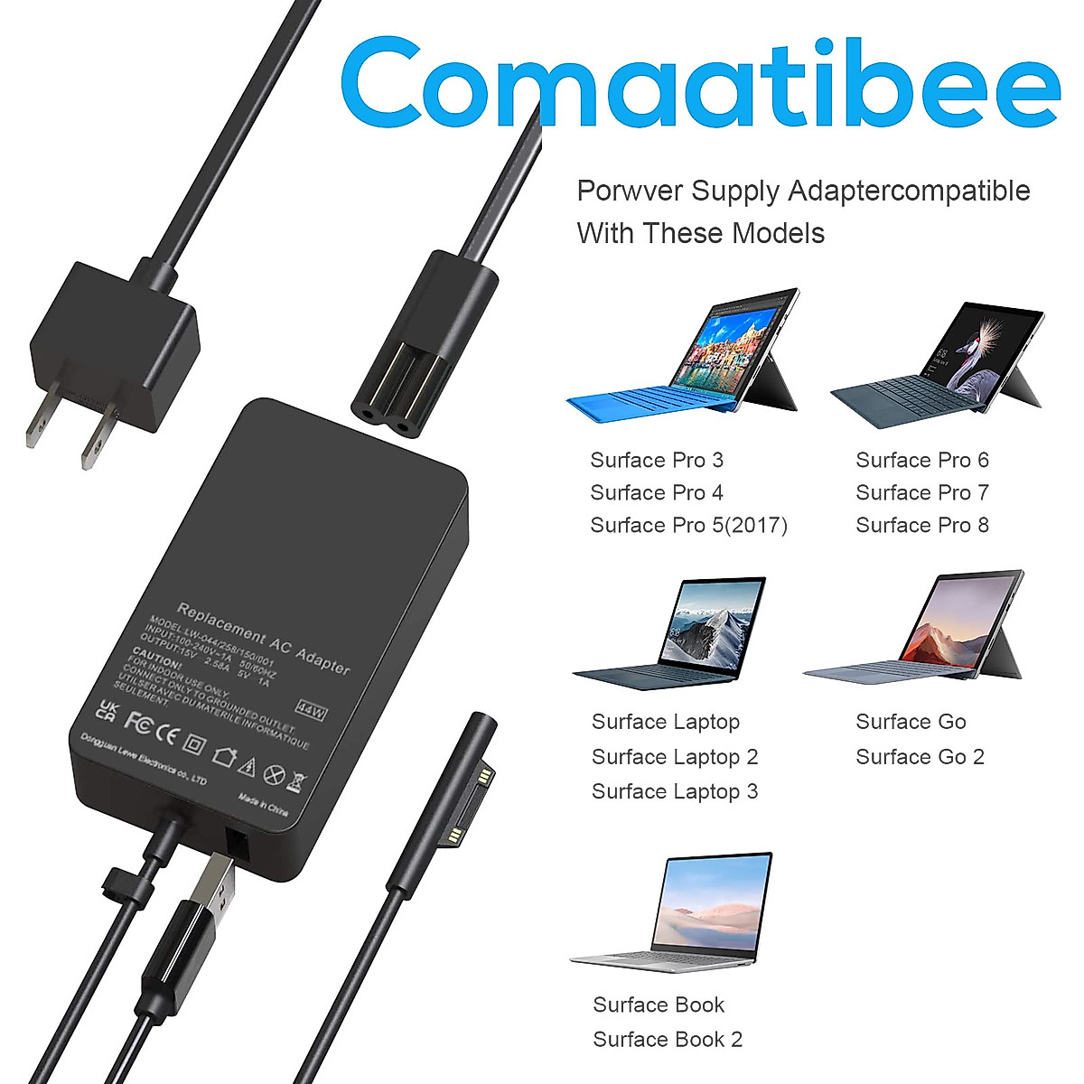 TREE.NB Laptop Surface Pro Charger 15V 2.58A 44W Power Supply for Microsoft Surface Book Surface Pro 8/7/6/5/4/3 Laptop 1/2/3 Surface Go 1/2 & Surface Book (Not Compatible Surface 3)