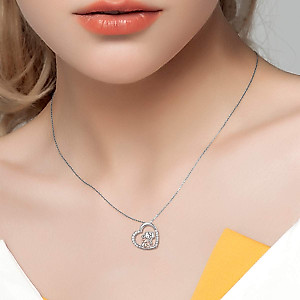PROESS Elephant Necklace Lucky Daughter Pendant Necklace Sterling Silver I Love You Heart Jewelry for Women