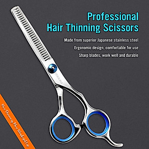COOLALA Stainless Steel Hair Cutting Scissors Thinning Shears 6.5 Inch Professional Salon Barber Haircut Scissors Family Use for Man Woman Adults Kids