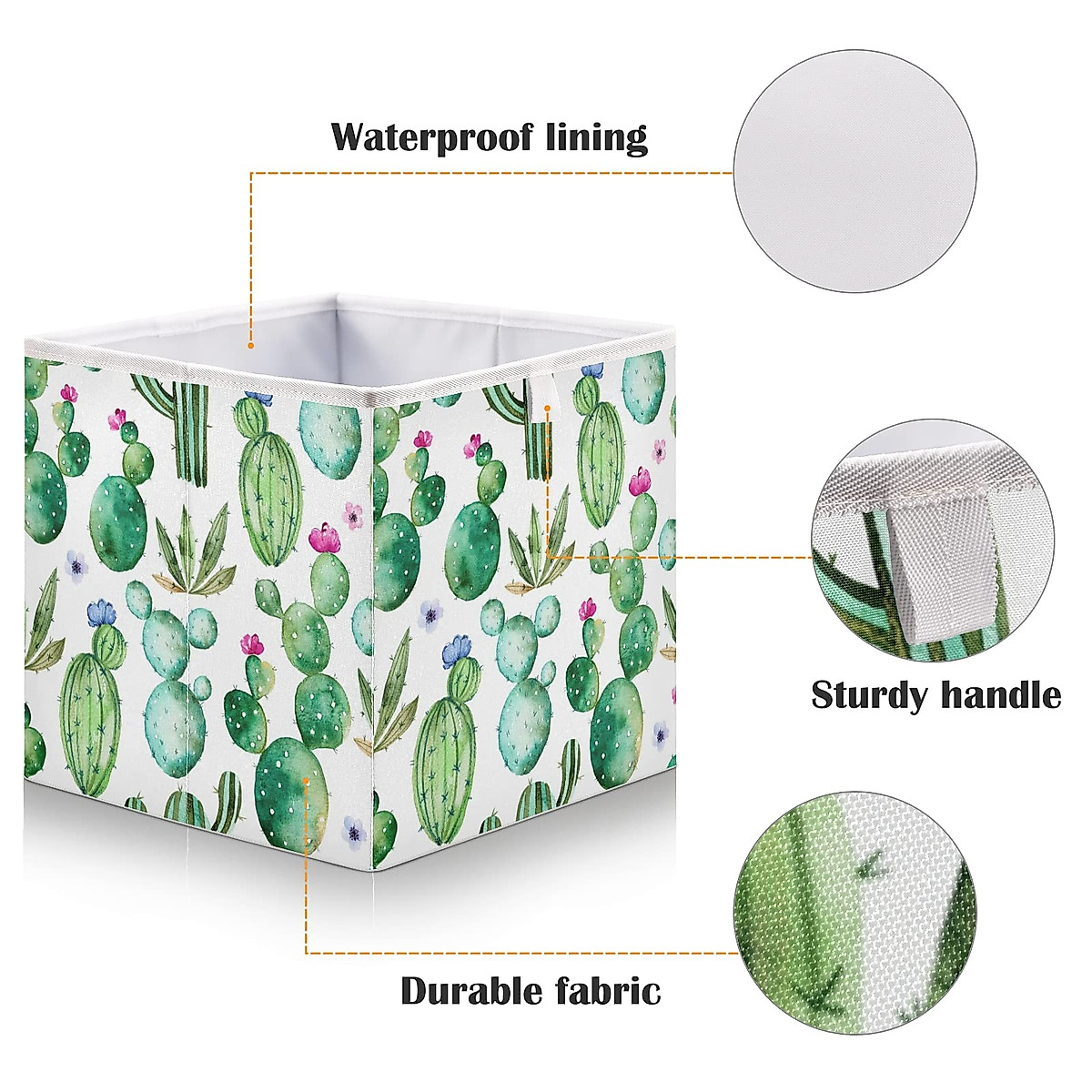 Cactus Succulent Floral Storage Baskets for Shelves Foldable Collapsible Storage Box Bins with Waterproof Fabric Closet Organizers for Pantry Clothes Storage Toys, Books, Home, Office,16 x 11inch