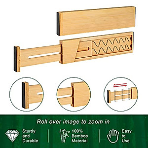Bamboo Drawer Dividers Organizer with Inserts, Expandable from 12.5-21.7", Adjustable Drawer Organizer Separators for Utensils, Dresser, Bedroom, Bathroom, Closet, Clothing, Office (Beige)