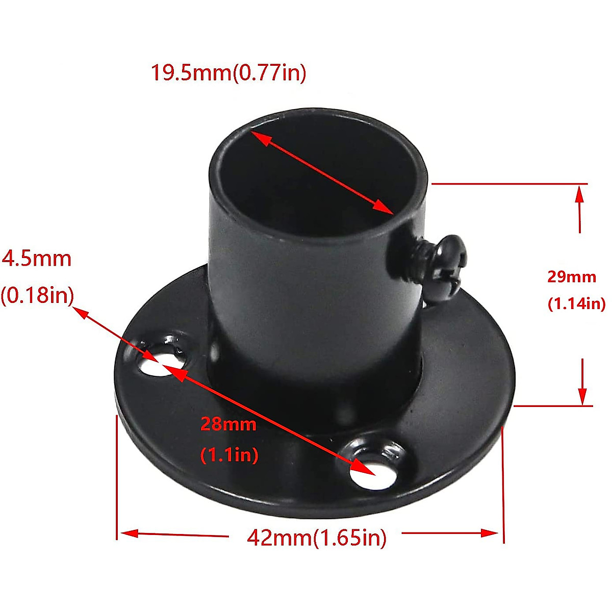 Antrader 0.75 Inch Diameter Stainless Steel Matte Black Adjustable Closet Rod Flange Holder Shower Socket Bracket Support Pack of 4