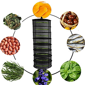POURIN 2ft 8 Layer Herb Drying Rack Mesh Hanging Drying Nets W/Green Zipper Garden Herb Dryer Racksf for Plant