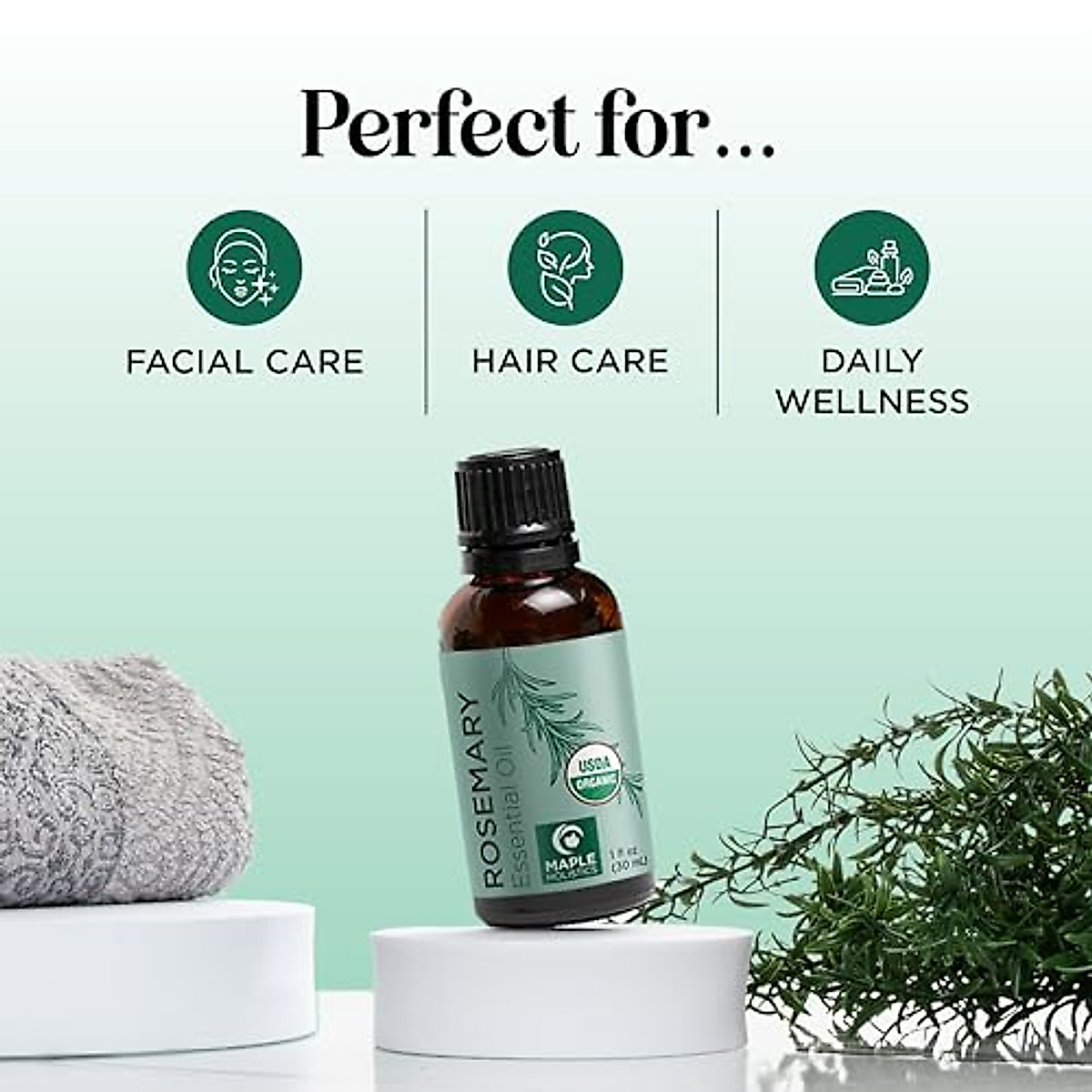 Certified Organic Rosemary Oil for Hair - Pure USDA Organic Rosemary Essential Oil for Hair Skin and Nails Plus Aromatherapy - Organic Hair Oil for Dry Scalp Treatment and Enhanced Volume and Shine