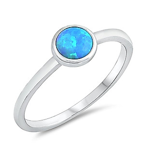 Round Blue Simulated Opal Unique Ring New .925 Sterling Silver Band Size 11