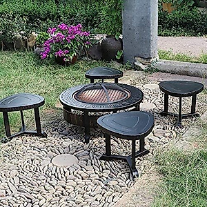 LEAYAN Garden Fire Pit Portable Grill Barbecue Rack 32'' Outdoor Fire Pit Metal Square Firepit Patio Stove Wood Burning BBQ Grill Fire Pit Bowl with Spark Screen Cover, Log Grate for Camping