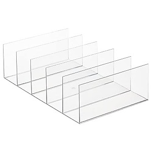 mDesign Plastic Divided Purse Organizer for Closets, Bedrooms, Dressers - Closet Shelf Storage Solution for Purses, Clutches, Wallets, Accessories - 5 Compartment Sections - Lumiere Collection - Clear