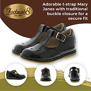 FOOTMATES Harper Mary Jane T-Strap Girls Flat Leather Walking Shoes with Custom-Fit Insoles, Slip-Resistant Non-Marking Outsoles - for Toddlers and Little Kids, Ages 1-8, Black Patent 3 Infant M/W