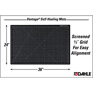 Dahle Vantage 10673 Premium Self-Healing Cutting Mat, 24"x36", 1/2" Grid, 5 Layers for Max Healing, Perfect for Crafts & Sewing, Black