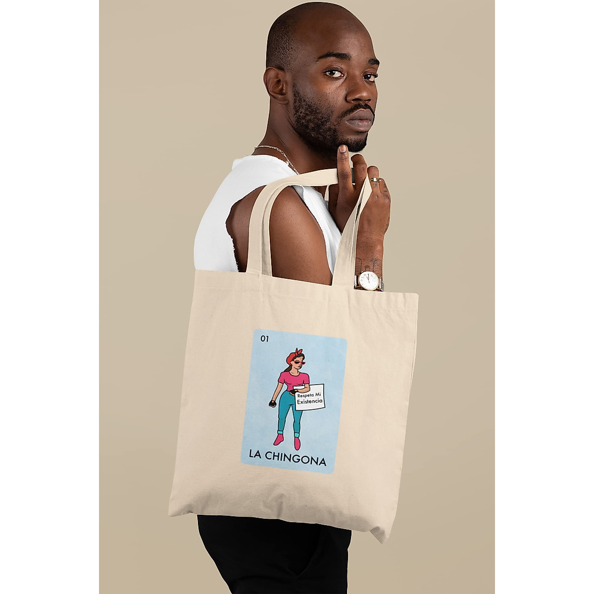 Pop Threads La Chingona Parody Feminist Latina Canvas Tote Bag Black 15x15 inches