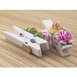 Summer-Ray 20 Handmade Mulberry Flower Decorated Mini White Wooden Clothespin Fridge Magnet