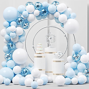 Blue and White Balloons Garland Kit 124 Pack Different Sizes inch Pastel Baby Blue Matte White Balloons and Light Blue Confetti Balloons for Baby Shower Wedding Birthday Party Arch Decorations
