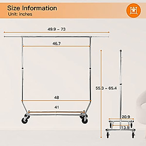 PayLessHere Clothing Rack Commercial Clothes Garment Rack Heavy Duty Clothing Racks for Hanging Clothes with Wheels Extensible, Capacity 135 lbs, Chrome