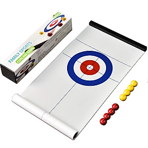 Table Top Fun Family Games Compact Curling Board Game Set for Kids and Adults Shuffleboard Pucks with 8 Rollers