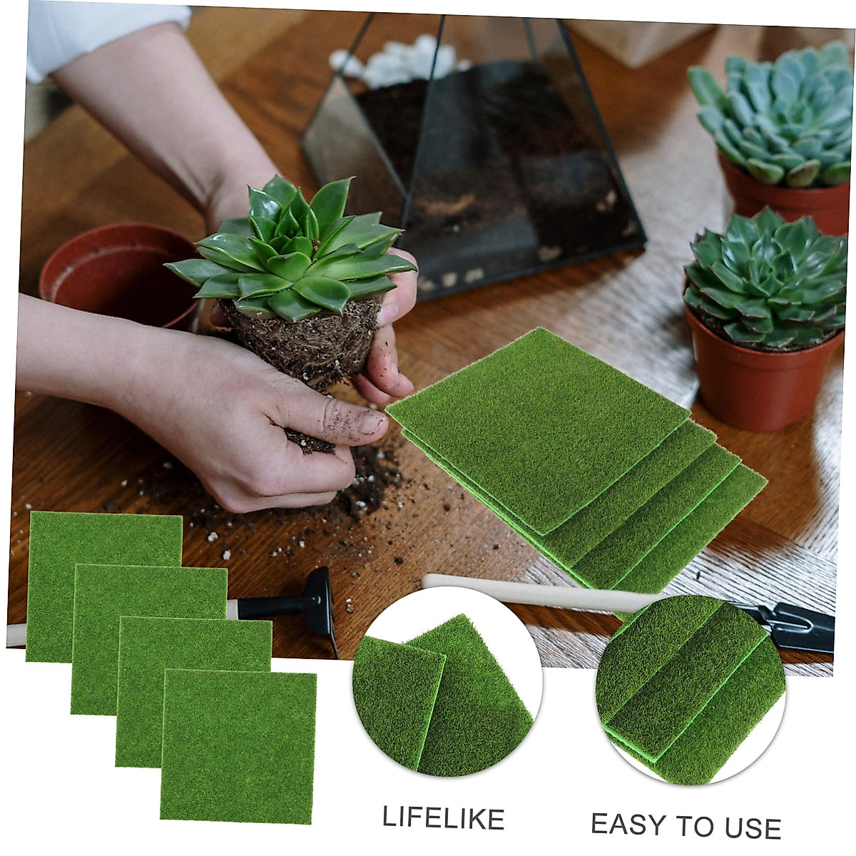 Happyyami 16 Pcs Artificial Turf Grass Garden Grass Turf Tiles Grass Tiles for Balcony Faux Plants Greenery Artificial Grass Outdoor Carpet Aquarium Grass Mat Fake Grass Fish Tank Succulents