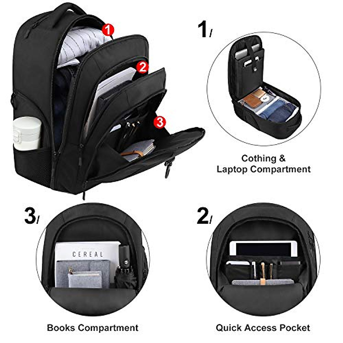 AMBOR Rolling Backpack, Waterproof 18 Inch Wheeled Backpack, Carry-on Bag Luggage Suitcase Compact Business Backpack with Wheels, Student Rolling Laptop Bag Carry Luggage - Black