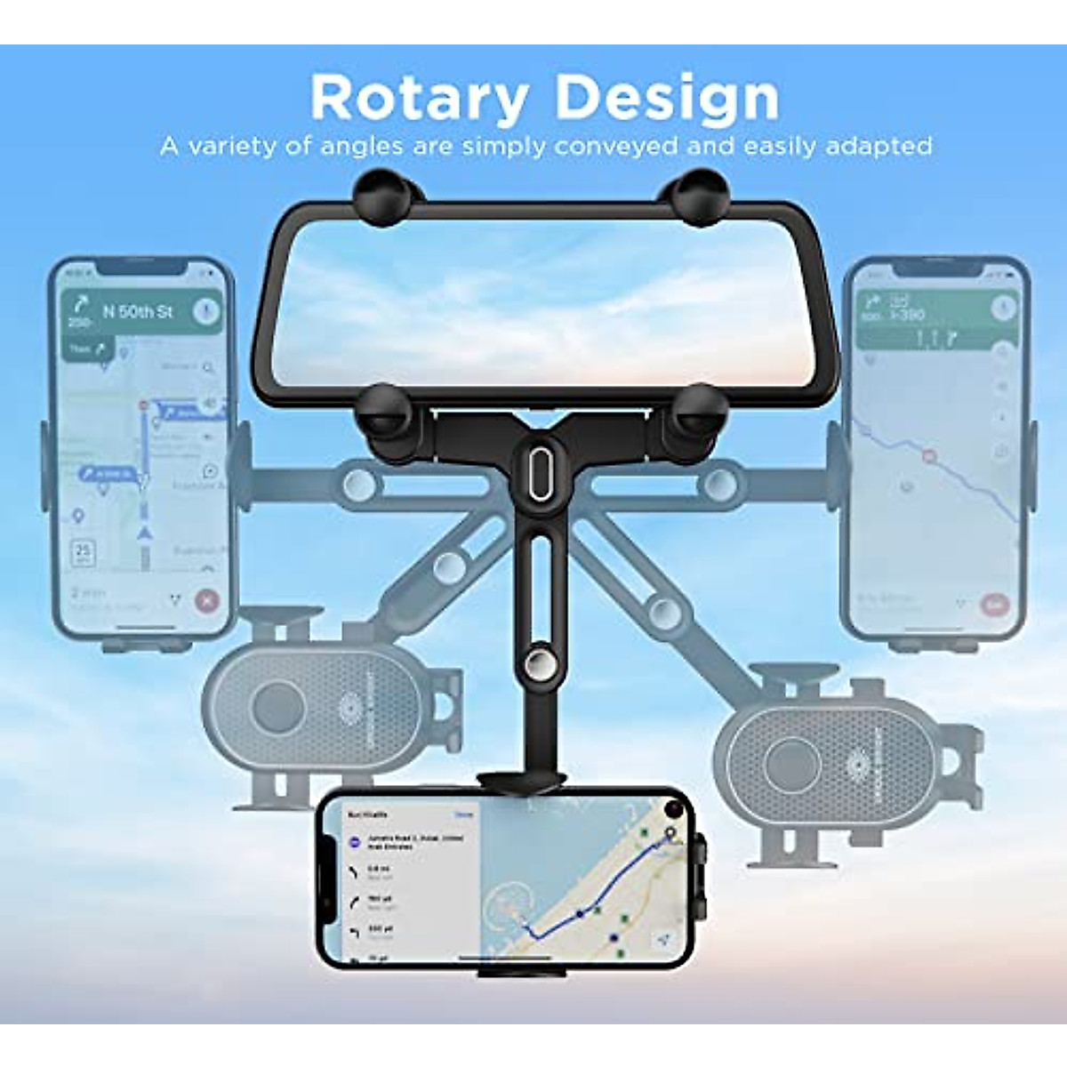 Rearview Mirror Phone Mount-Mirror Phone Holder for Car-Retractable Phone Holder Navigation-Car Phone Mount-Truck Phone Clip for Delivery Driver-Fit Mobiles 4"-7" Most Vehicles+2 Blind Spot Mirror.