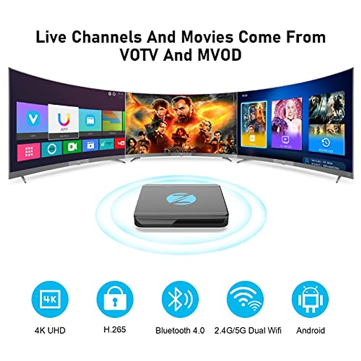 IPTV Box with 10000+ Channels Sports,Kids,News,Movies,Series,24/7 Live Channels and More,4K 2GB RAM 16GB ROM Supports Dual Band Wi-Fi&Bluetooth