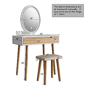 YOURLITE Makeup Vanity Desk with Lights,Small Vanity with Adjustable Brightness Mirror for Samll Spaces,Vanity Desk with Drawers (31.5", Oval Mirror Wood)