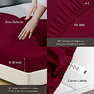 Mayfair Linen 100% Egyptian Cotton King Bed Sheets - 1000 Thread Count 4-Piece King Sheet Set, Sateen Weave Luxury Hotel Sheets, Cooling Bedsheet, 16" Deep Pocket (Fits Upto 18" Mattress) - Burgundy