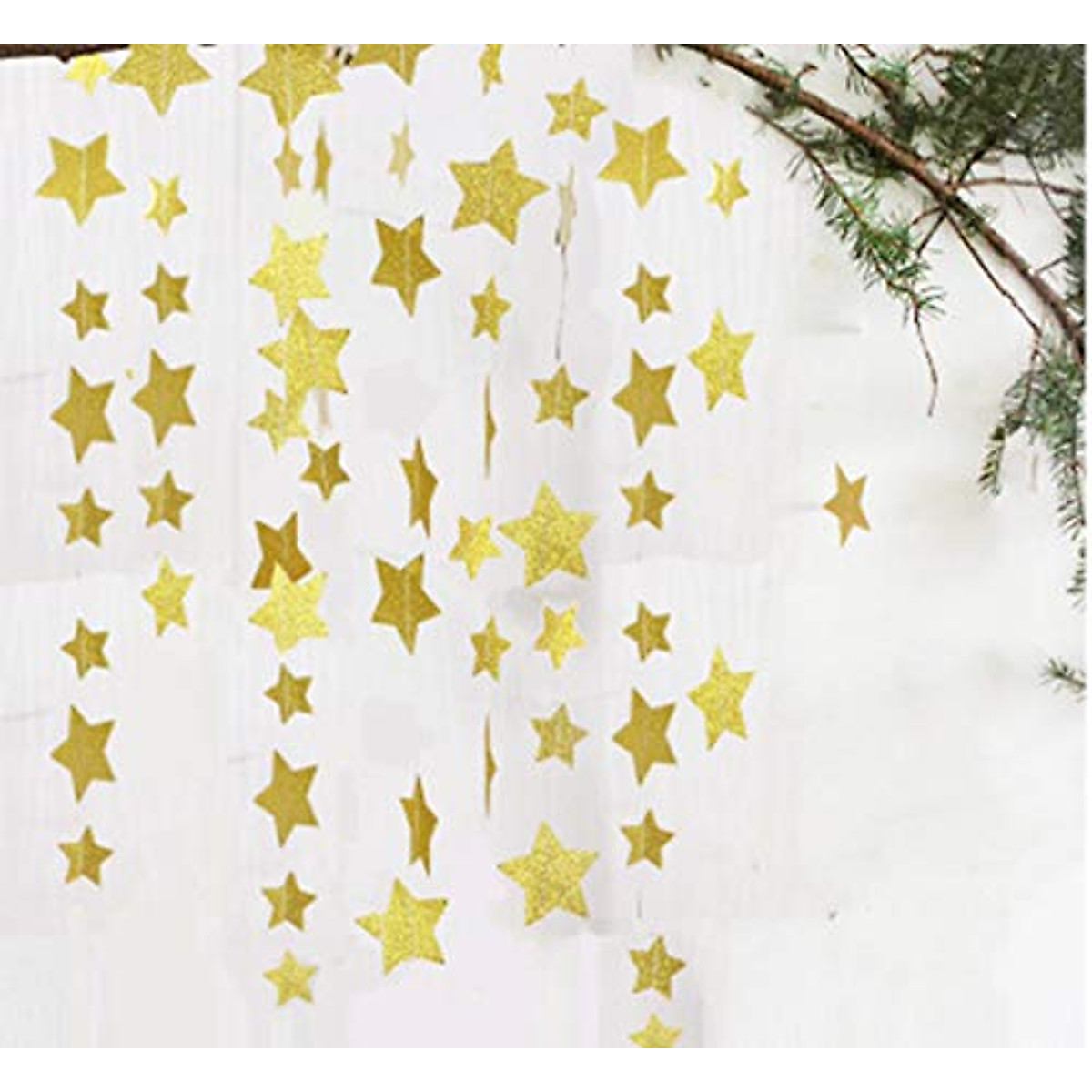 65Ft/20 Meters Star Paper Garland Bunting Banner Party Birthday Hanging Decoration Baby Shower Decor (Gold)