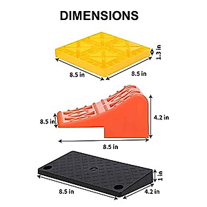 Homeon Wheels RV Leveling Blocks Ramp Design 9 Pack Interlocking Leveling Blocks with One Wheel Chock Camper Leveling Blocks with Carrying Bag