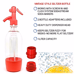 Sodafall Seltzer bottle with converter adapter for SodaStream machines/Fizz saver seltzer bottle with dispenser (red)