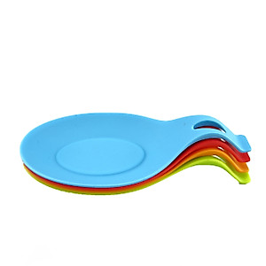Honbay Flexible Almond-Shaped Silicone Spoon Rest - Multipurpose Kitchen Silicone Spoon Rest - Colorful, Durable, Heat-resistant, Dishwasher safe Silicone Spoon Rest, BBQ Brush Rest - 4 Pack