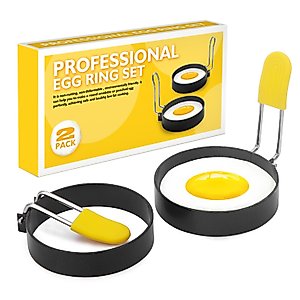 Jubimotan 3.0" Egg Rings Set of 2, Pancake Mold for frying Eggs and Omelet, Large Ring for Frying Eggs, Round Mold for English Muffins - Griddle Cooking Shaper for Breakfast