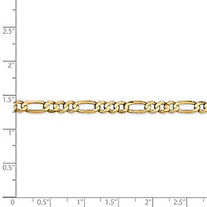Solid 14k Yellow Gold 4.50mm Concave Open Figaro Chain Bracelet - with Secure Lobster Lock Clasp 7"