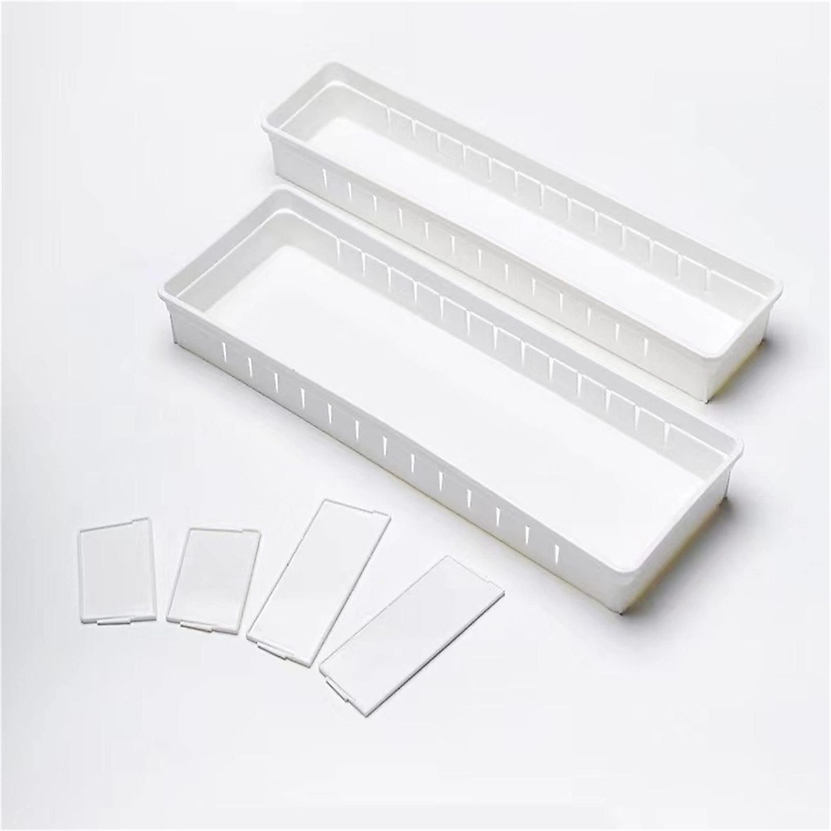 Sarajoye 4 - Piece Adjustable Flatware Cooking Utensil Organizer for Kitchen Drawers - Expandable 13 Slots Silverware Drawer Organizer Tray Holder for Organization Storage (2 Large + 2 Small, White)