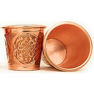 DEDE Copper - 2023 CC Series 2 oz (Set of 2) Tequila/Vodka Shot Glasses, Mini Moscow Mule Cup, Handmade Unlined Uncoated Thickest Pure Solid Copper mini Tumblers for Cocktails (Engraved Art)