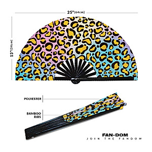 Leopard Print Pattern UV Glow Foldable Hand Fan Leopard Fur Print Patterns Handheld Fan Animal Leopard Print Fan for Animal Print Lovers (Style 8)