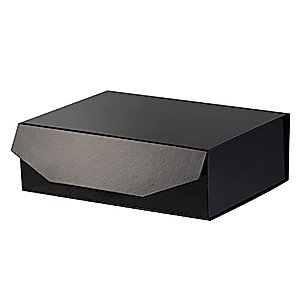 PACKGILO 1 Black Large Gift Box with Lid 13x9x4 Inches, Bridesmaid Proposal Box, Hard Collapsible Gift Box with Magnetic Closure, Groomsman Box Reusable Gift Box for Clothes (Glossy Black)