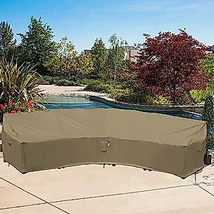 Flexiyard Curved Patio Furniture Cover for Outdoor Sectional Sofa, 190"(128") Reinforced Waterproof 600D Patio Sectional Couch Cover, Half Moon Lawn Outside Garden Furniture Winter Protective Cover