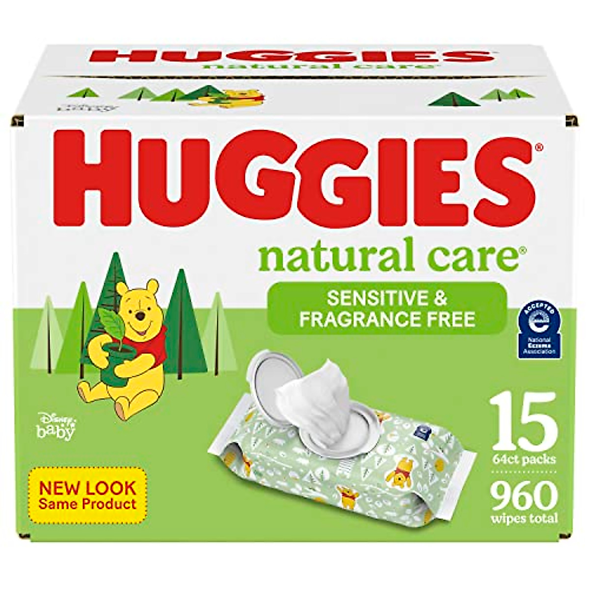 Huggies Natural Care Sensitive Baby Wipes, Unscented, Hypoallergenic, 99% Purified Water, 15 Flip-Top Packs (960 Wipes Total)