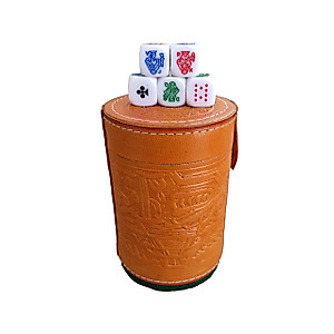 Cup Poker dice Game Set with Cup Leather Lined (cubilete)…Honey