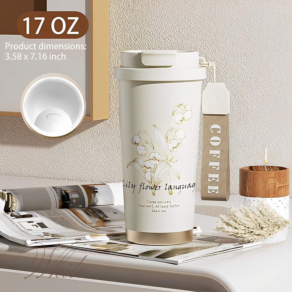 Simple Modern Travel Coffee Mug Tumbler with 360° Sealing | Ceramic-Lined Insulated Stainless Steel Cold Brew Iced Coffee Cup Thermos | Gifts for Women Men Her Him 17oz (White)