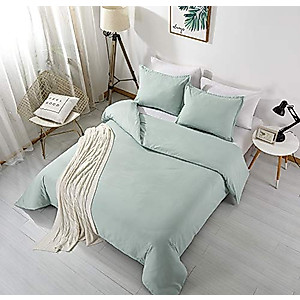 ALAZURIA Duvet Cover Twin Size, Soft Microfiber Twin Duvet Cover Set (2 Piece) Breathable, Zipper Closure, 4 Corner Ties (1 Comforter Cover + 1 Pillow Sham) Green Tea Matcha, Twin